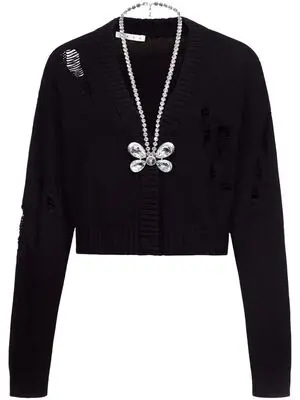 AREA Butterfly-embellished Organic Cotton-blend Cardigan - Black