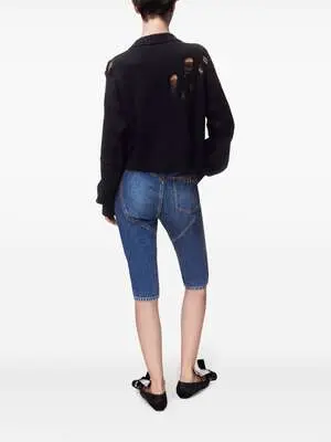 AREA Butterfly-embellished Organic Cotton-blend Cardigan - Black