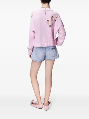 AREA Floral Appliqué Denim Shorts
