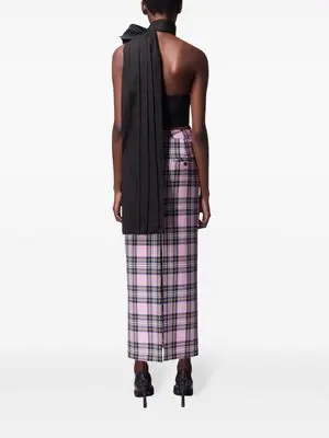 AREA Checked Wool Midi Skirt