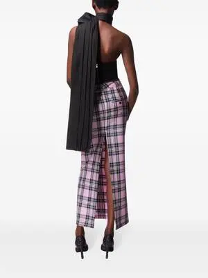 AREA Checked Wool Midi Skirt