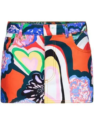 AREA Abstract-print Denim Miniskirt