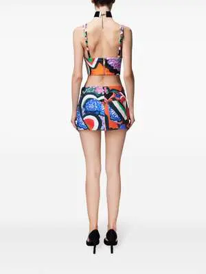 AREA Abstract-print Denim Miniskirt