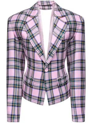 AREA Heart Cutout Checked Blazer - Pink