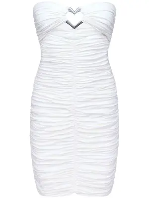 AREA Heart-ring Ruched Mini Dress - White