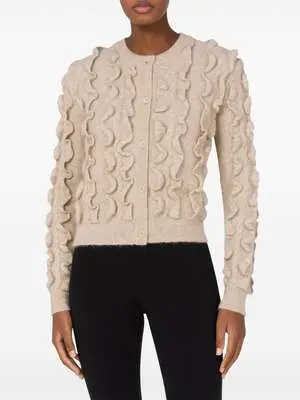 Moschino Ruffled Wool Blend Cardigan - Neutrals
