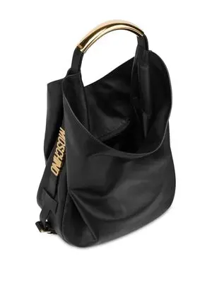 Moschino Handle Me Leather Shoulder Bag - Black