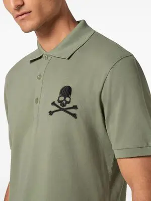 Philipp Plein Skull & Bones Embroidered Cotton Polo Shirt - Green