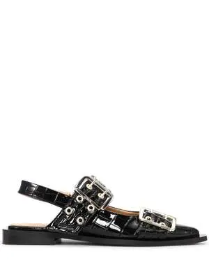 GANNI Crocodile-effect Ballerina Shoes - Black