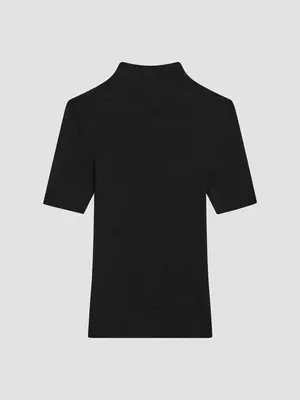 Theory Leenda Merino Wool Short-sleeve Sweater Black