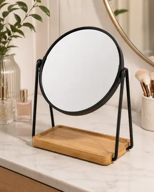 PURSONIC Dual Side Mirror With Wood Tray - Black