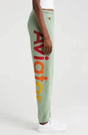 Aviator Nation Rainbow Logo Sweatpants - Sage