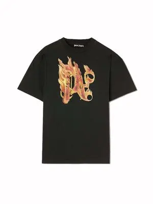 Palm Angels Burning Monogram T-shirt Black/gold