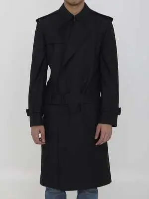 Burberry Long Trench Coat In Silk Blend - Black