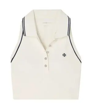 Tory Burch Embroidered Piqué Polo Tank - White
