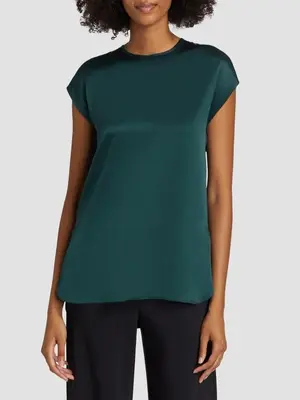 Giorgio Armani Silk Satin Cap-sleeve Top - Forest