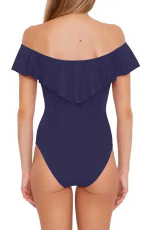 Trina Turk Monaco Off-the-shoulder Ruffle One-piece Swimsuit - Navy