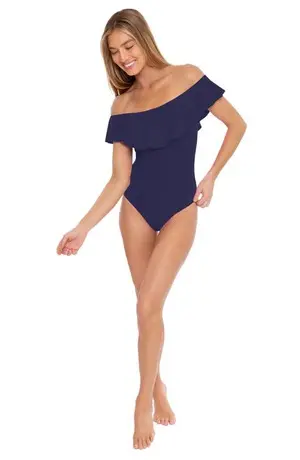 Trina Turk Monaco Off-the-shoulder Ruffle One-piece Swimsuit - Navy