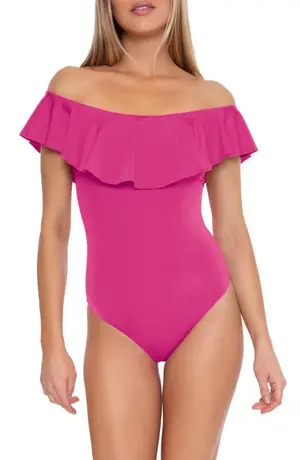 Trina Turk Monaco Off-the-shoulder Ruffle One-piece Swimsuit - Pink