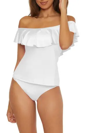 Trina Turk Monaco Ruffle Off-the-shoulder Tankini Top - White