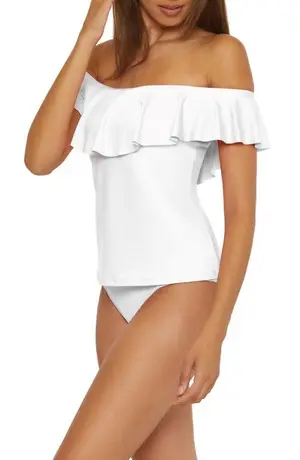 Trina Turk Monaco Ruffle Off-the-shoulder Tankini Top - White