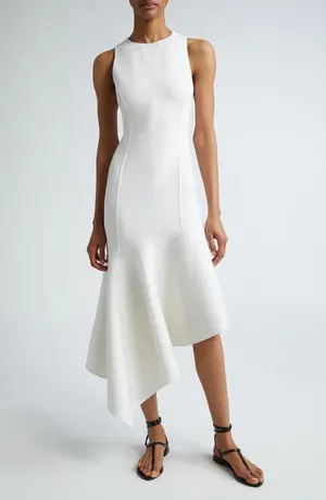Michael Kors Asymmetric Draped Dress | Sleeveless, Wool Blend - Neutrals