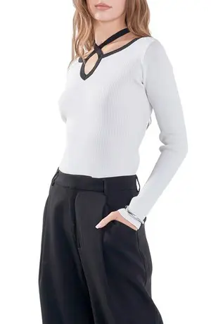 Endless Rose Cutout Cross Neck Long Sleeve Top