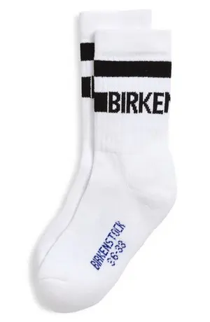BIRKENSTOCK Stripe Logo Crew Socks - White/black