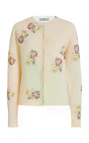 Prada Camellia Wool Cardigan - Neutral