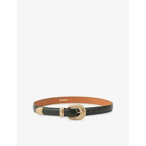 Sandro Leather Belt With Metal Hardware - Bottle Green