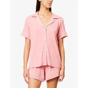 Eberjey Gisele Piped-trim Stretch-jersey Pyjamas - Sunkissed Coral/ivory