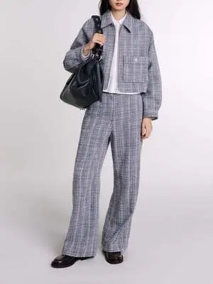 Maje Cotton Short Tweed Jacket - Grey