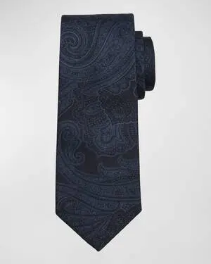 Ralph Lauren Purple Label Paisley Cashmere-silk Tie Navy