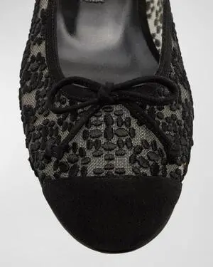 Manolo Blahnik Capbal Lace Cap-toe Ballerina Flats - Black