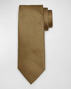 Zegna ZEGNA Diamond Woven Silk Neck Tie Md Yel Sld