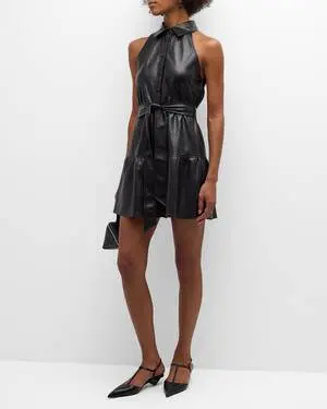 Alice + Olivia Alice + Olivia Vegan Leather Tiered Mini Dress With Belt - Black