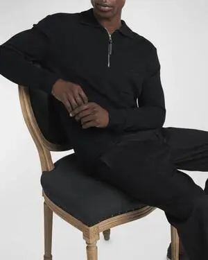 Moncler Long-sleeve Zip Polo Sweater - Black