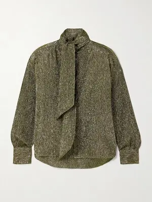 PETAR PETROV Treasure Pussy-bow Silk-blend Lamé Shirt