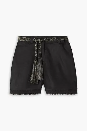 Waimari Pixie Belted Linen Shorts With Lace Trim