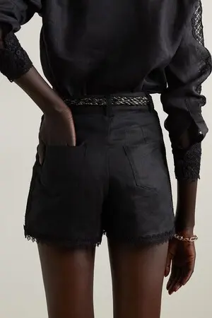 Waimari Pixie Belted Linen Shorts With Lace Trim