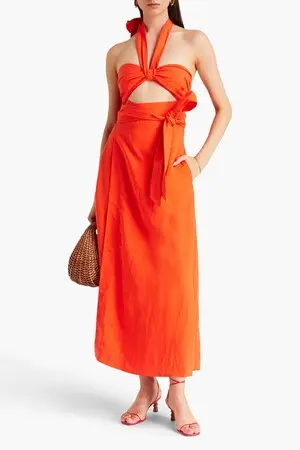 Mara Hoffman Paula Cutout Tencel™ And Linen-blend Midi Dress - Papaya