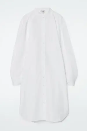 Cos Grandad-Collar Midi Shirt Dress In White 70% Off Editorialist
