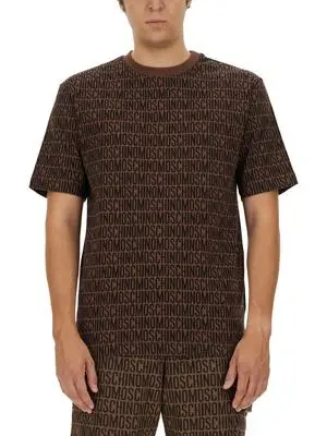 Moschino T-shirt With All Over Logo Brown