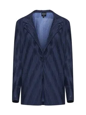 Giorgio Armani Single-Breasted Jacquard Jacket Blu Abisso