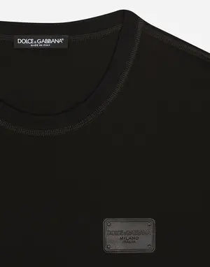 Dolce & Gabbana Cotton T-shirt With Branded Tag - Black