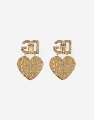 Dolce & Gabbana Drop Earrings With Hearts And Dg Logo