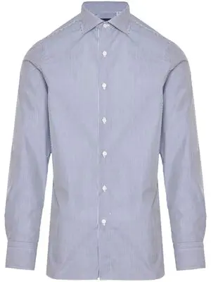 FINAMORE 1925 Spread Collar Striped Shirt - Blue