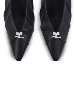 COURREGES Draped Faux Leather Slingbacks - Black