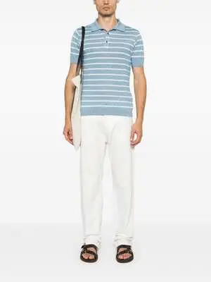 Paul & Shark Striped Linen Polo Shirt - Blue