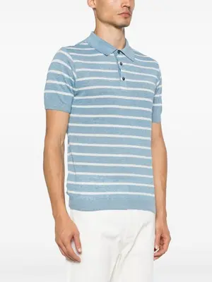 Paul & Shark Striped Linen Polo Shirt - Blue